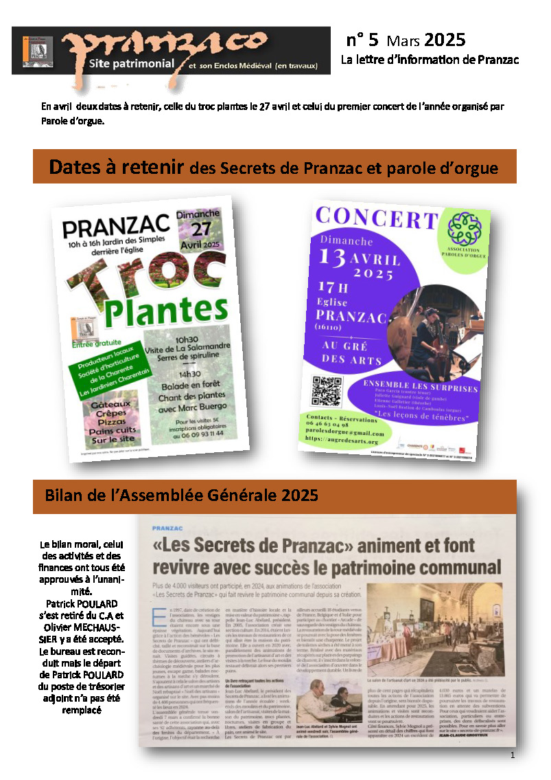 Bulletin n°5 – 2025 - Les Secrets de Pranzac